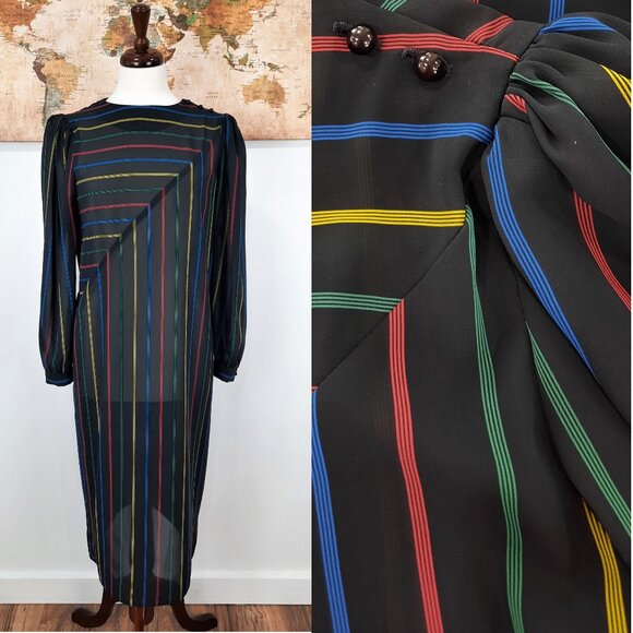 Vintage | Dresses | Vtg 7s Sheer Long Sleeve Dress Joy Stevens Brand ...